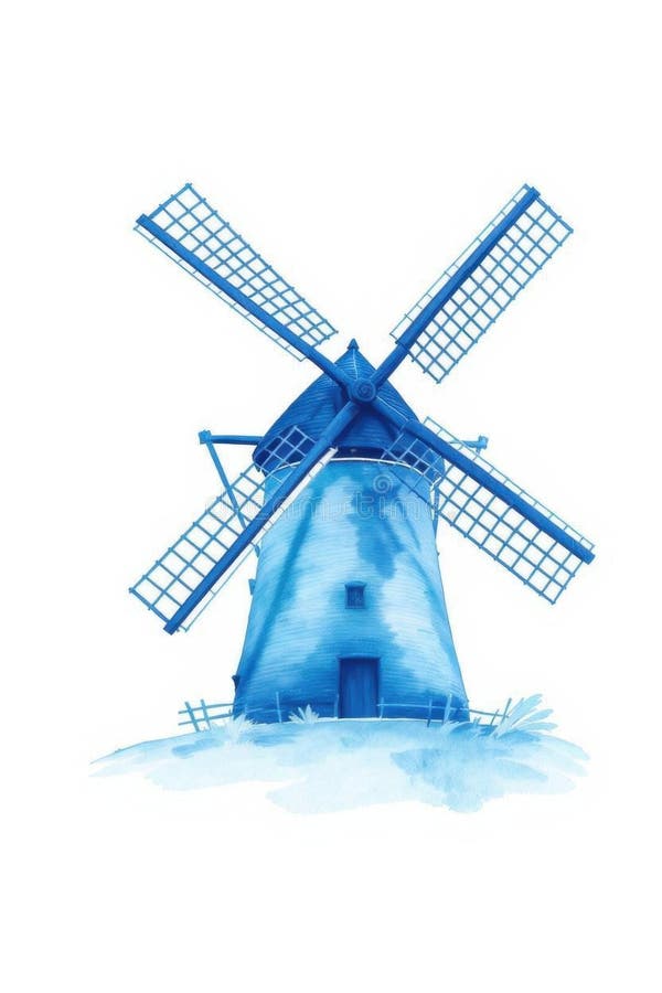 Delft Blue Illustration of a Windmill Stock Illustration - Illustration ...
