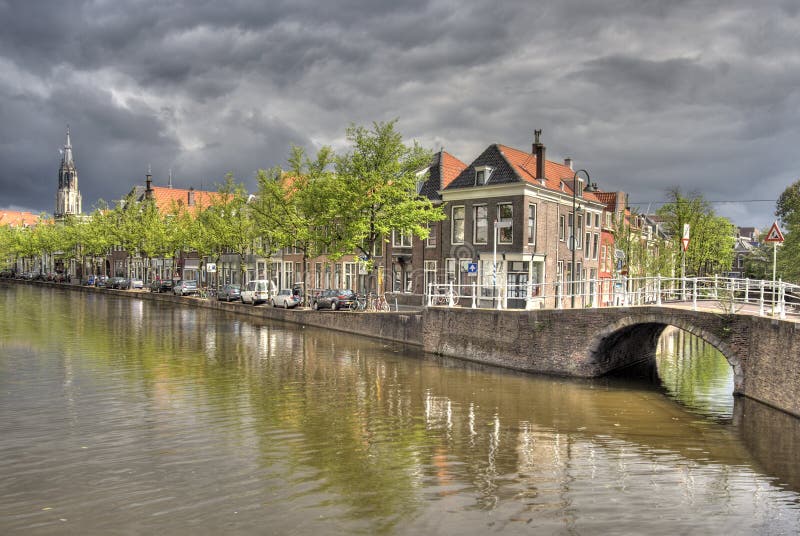 Delft Canal stock image. Image of tower, clouds, dutch - 14531763
