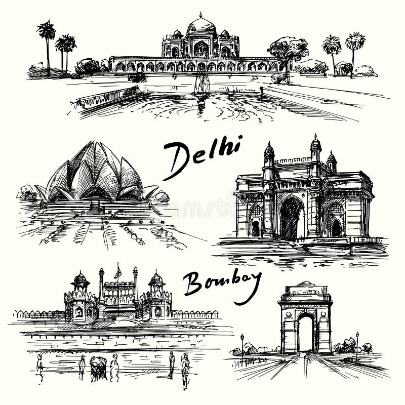Red Fort, New Delhi, India - Detailed Vector Sketch Illustration Stock ...