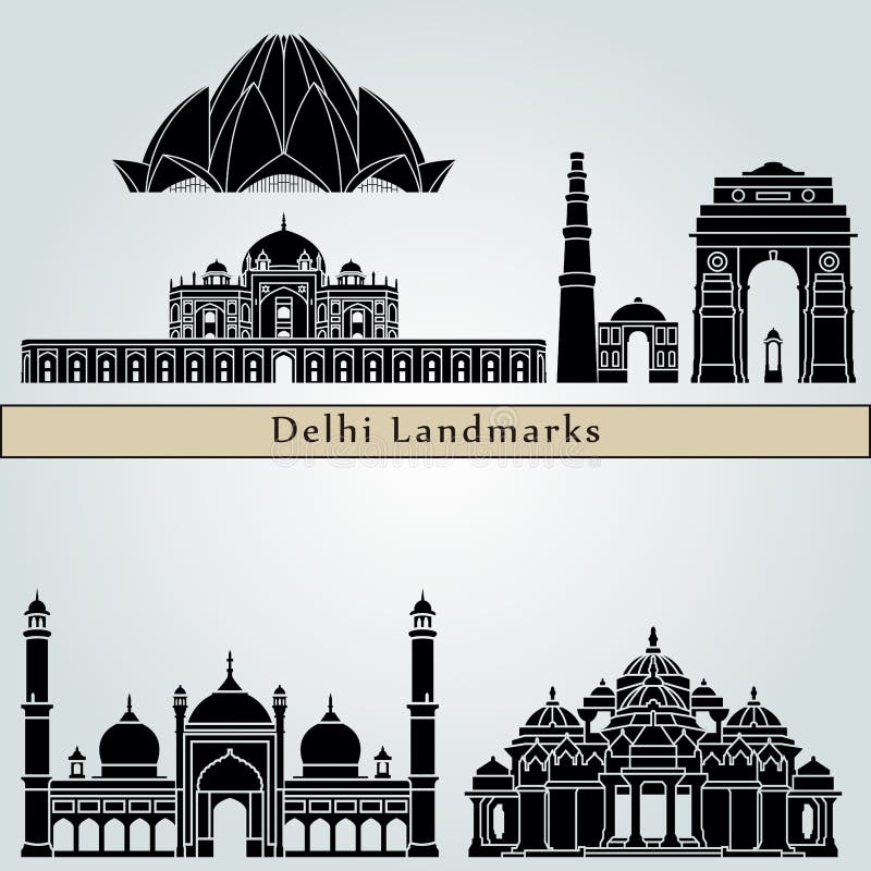 Delhi Landmarks stock vector. Illustration of metropolis - 61018349