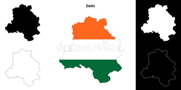 Delhi outline map stock vector. Illustration of states - 323594476