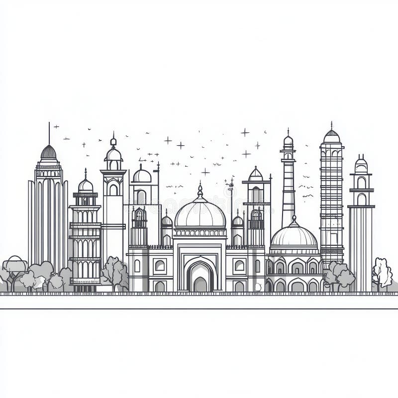 Delhi Skyline Iconic Monuments Modern Cityscape Stock Illustration ...