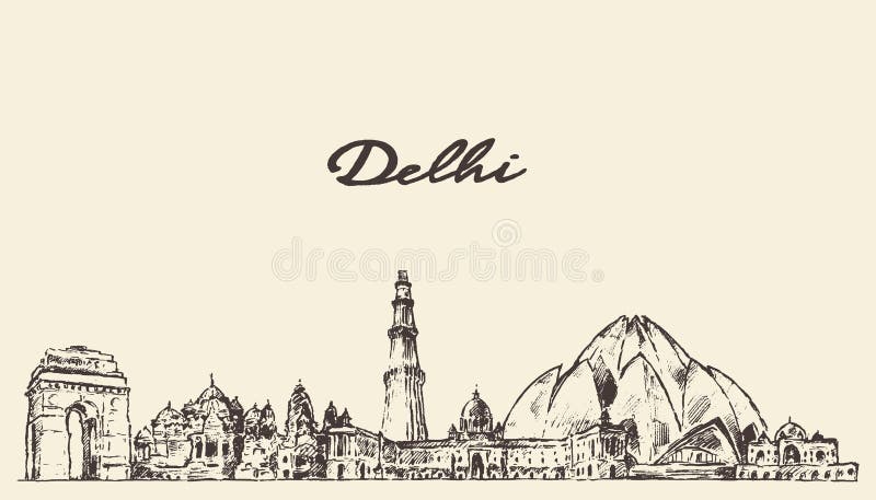 Delhi Skyline Vector Illustration Hand Drawn Stock Vector ...