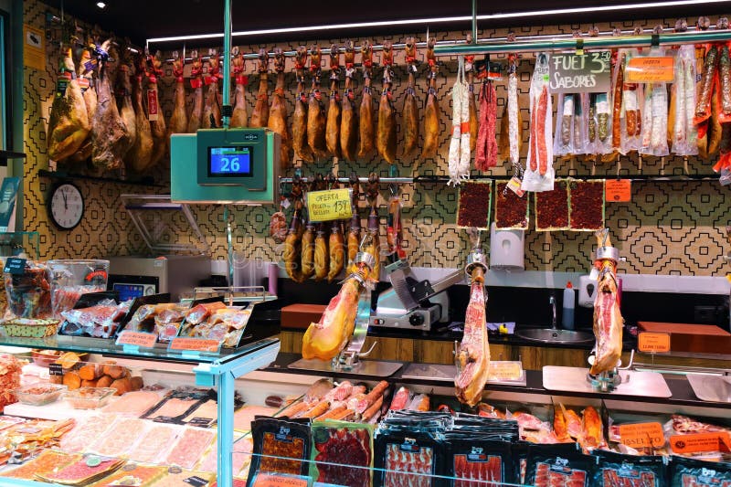 Deli Ham and Salami Store in Barcelona, Spain Editorial Stock Photo ...