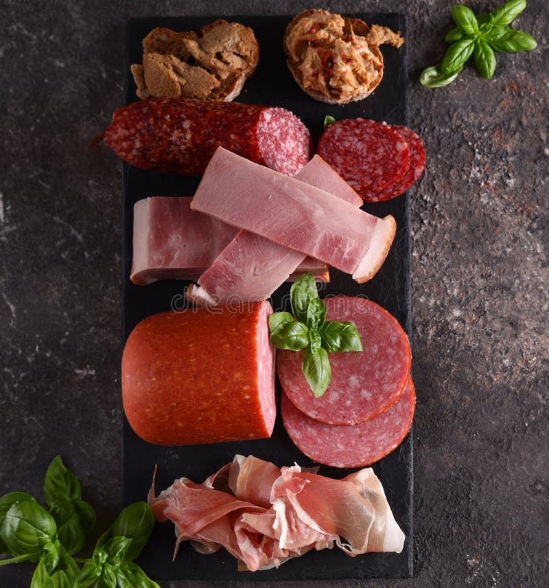 Deli meats sausage, ham stock photo. Image of salami - 287514388
