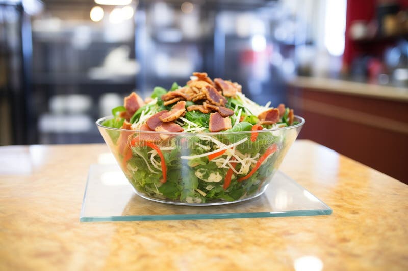 Deli-style Spinach Bacon Salad in a Clear Display Case Stock Image ...