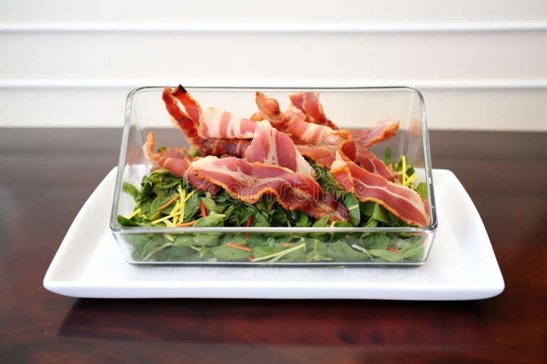 Deli-style Spinach Bacon Salad in a Clear Display Case Stock Photo ...