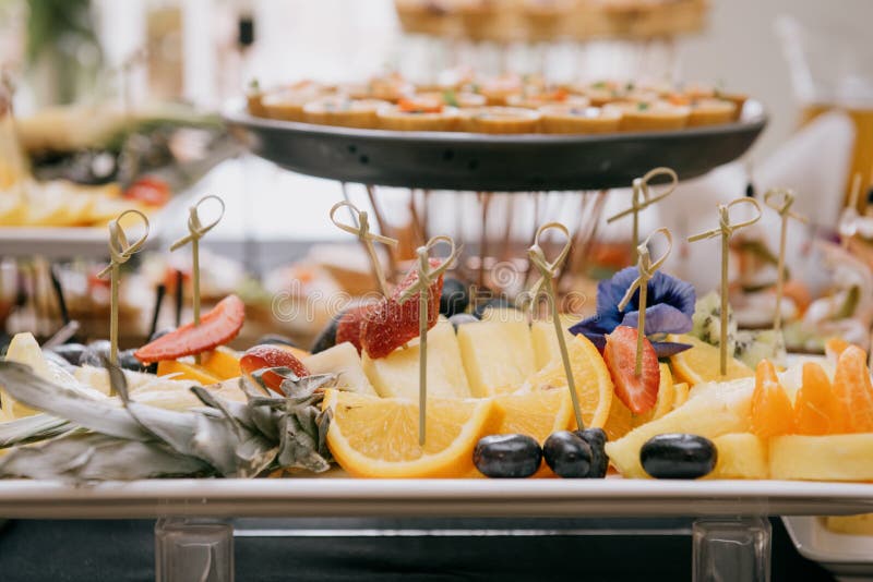 Delicacies and Snacks at the Buffet or Banquet. Catering Stock Photo - Image of food, canape ...