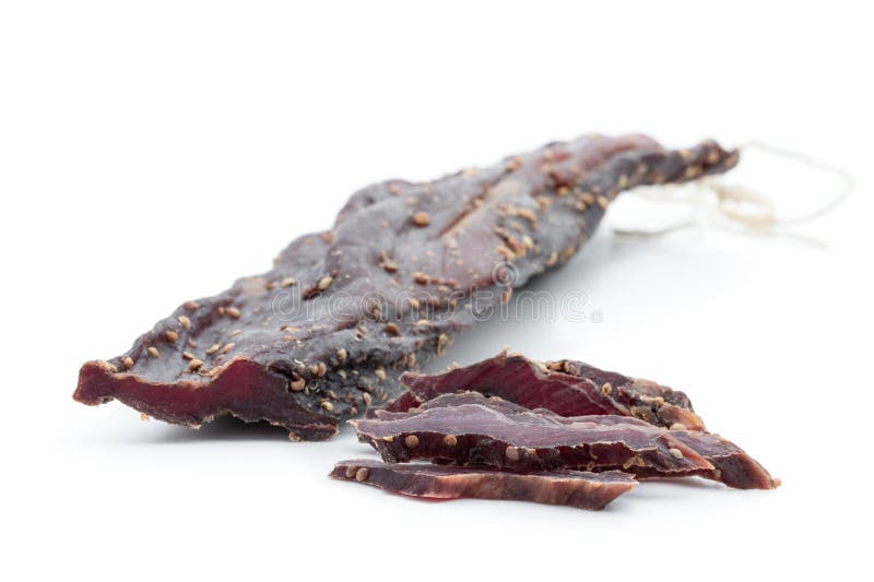 Delicacy Dry Smoked Beef Meat Isolated on White Stock Photo - Image of ...