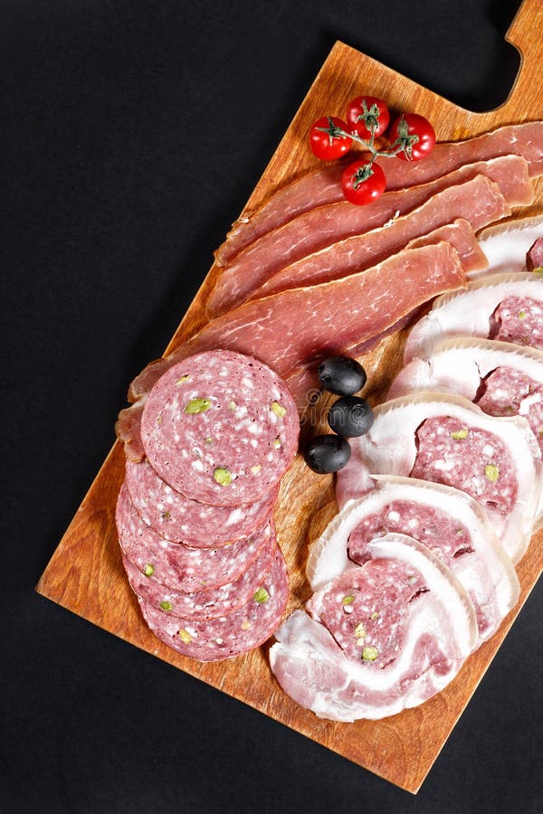 Delicasy Cervelat and Hamon Slices on Cutting Board Stock Image - Image ...