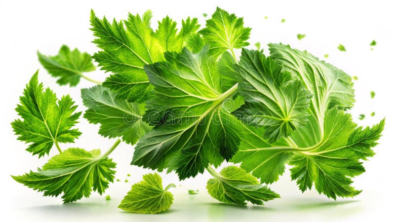 Delicate Angelica Leaves Falling on a White and Transparent Background ...