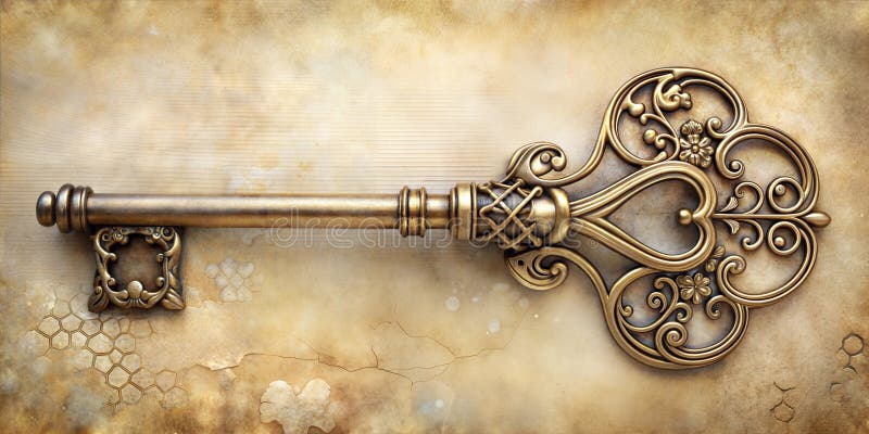 Delicate Antique Key Overlaid on a Classic Vintage Textured Background ...