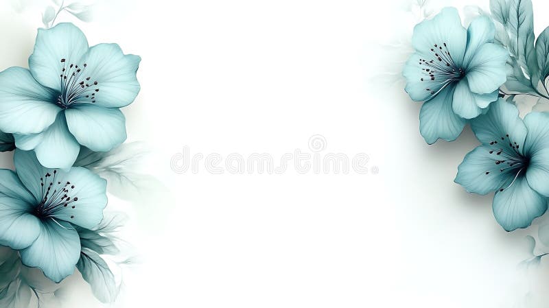 Delicate Aqua Flowers Frame White Background Stock Illustration ...