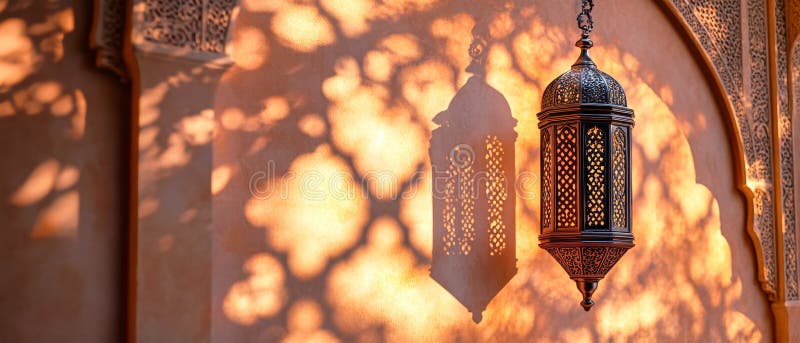 Delicate Arabic Patterns Illuminated by a Lantern Casting Warm Shadows ...