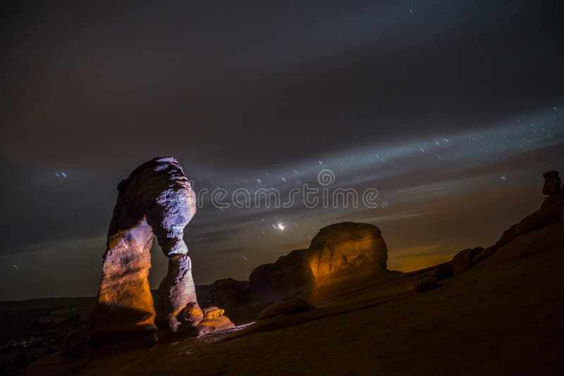Delicate Arch Night Against Beautiful Night Sky Stock Photos - Free ...