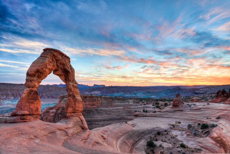 Delicate arch sunset stock image. Image of rock, utah - 27197413