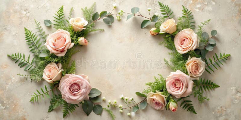 A Delicate Arrangement of Blush Roses and Lush Greenery Forms a ...