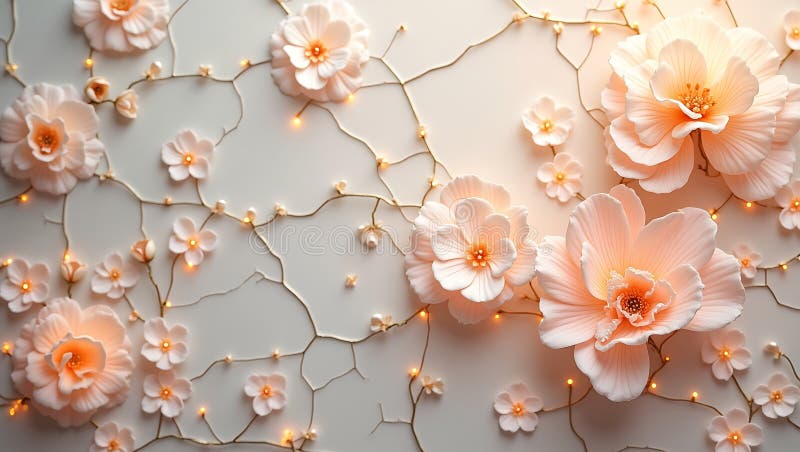 A Delicate Arrangement of Peach Colored Flowers with String Lights on a ...