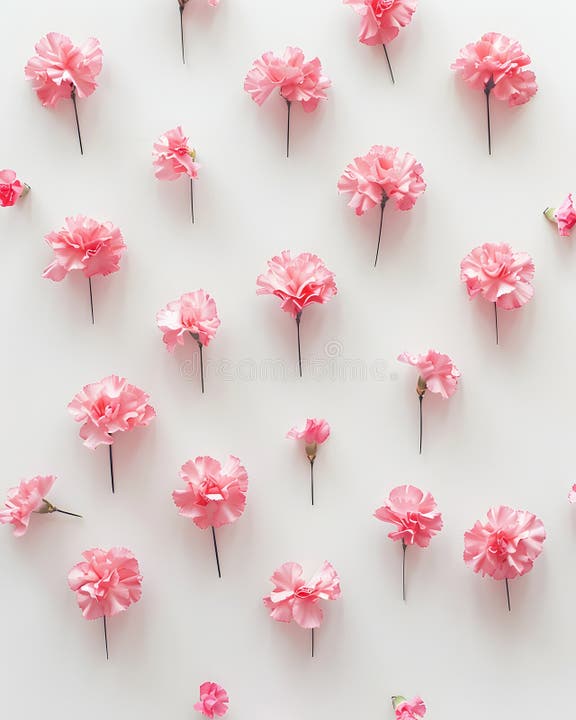 Symmetrical Pattern of Pink Carnations on White Background Stock ...
