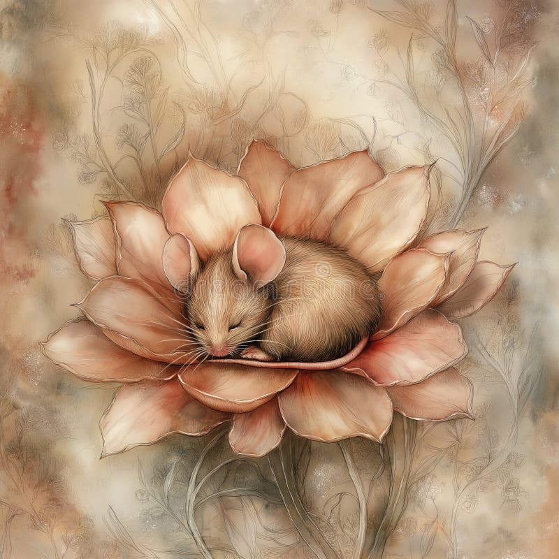Tiny Mouse Resting in a Blooming Flower with Soft Pastel Background ...