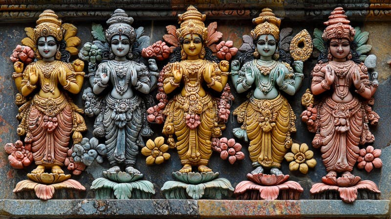 Delicate Artwork Features Multiple Hindu Deities Elegantly Posed Amidst ...