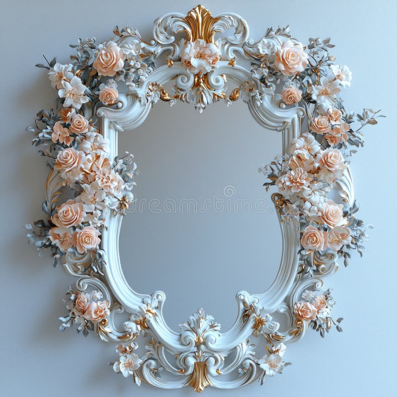Delicate Asymmetrical Frame Features Pastel Floral Designs and Ornate ...