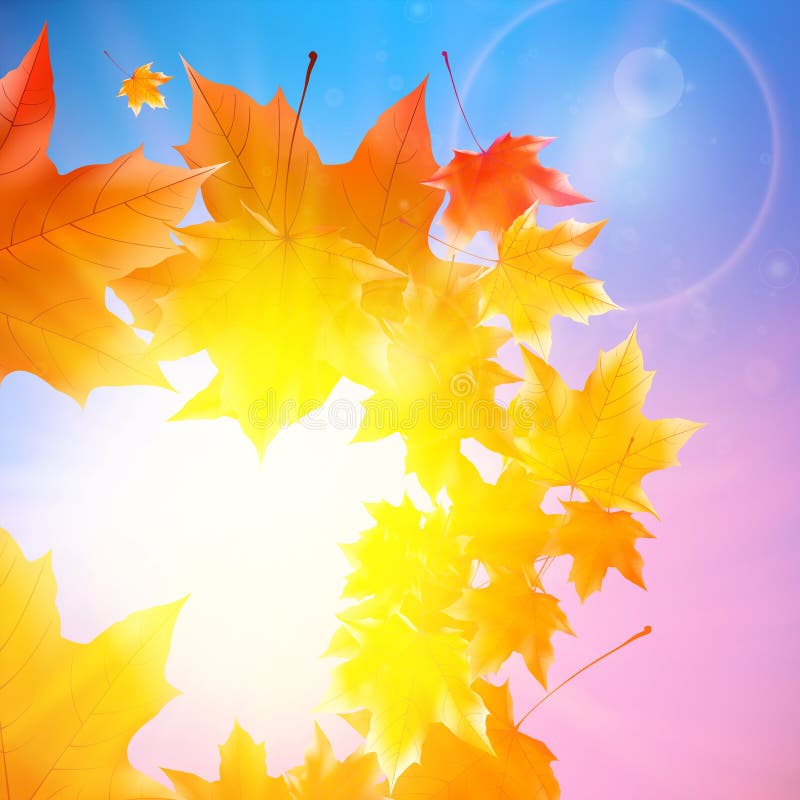 Delicate Autumn Sun with Glare on Blue Sky. Stock Vector - Illustration ...