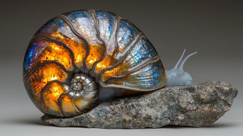 Delicate Baby Ammonite Rests on Flat Surface Showcasing Its Vividly ...