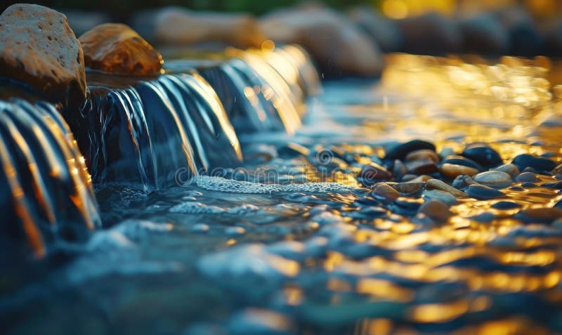 Delicate Balance of River Pebbles Along a Cascading Waterfall Stock ...