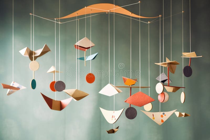 Delicate Balancing Mobiles Hanging from Ceiling Stock Illustration ...