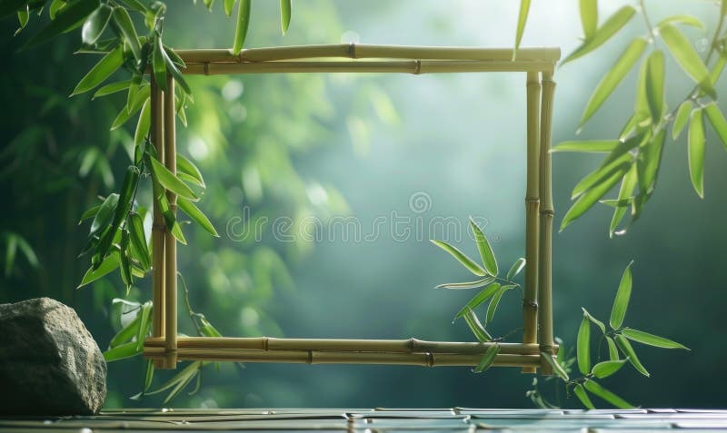 Delicate Bamboo Frame on Minimalistic Natural Material, Space Remember ...