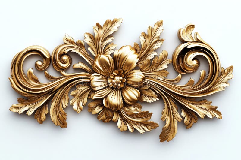 Intricate Baroque Ornament Featuring Floral and Leafy Designs in Gold ...