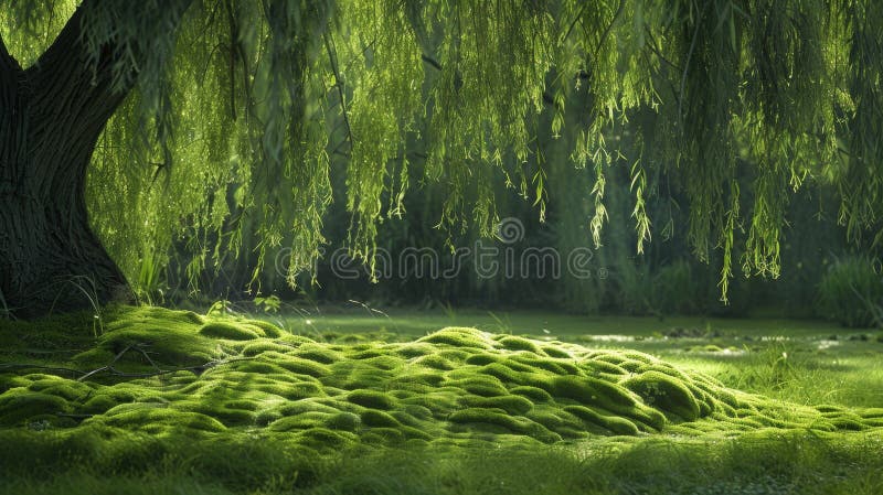 A Delicate Bed of Soft Moss Nestled Under a Gnarled Willow Tree Invites ...