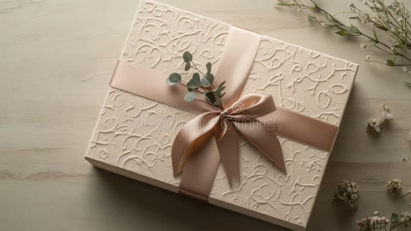 Delicate Beige Gift Box with a Satin Bow, Featuring a Small Picture ...
