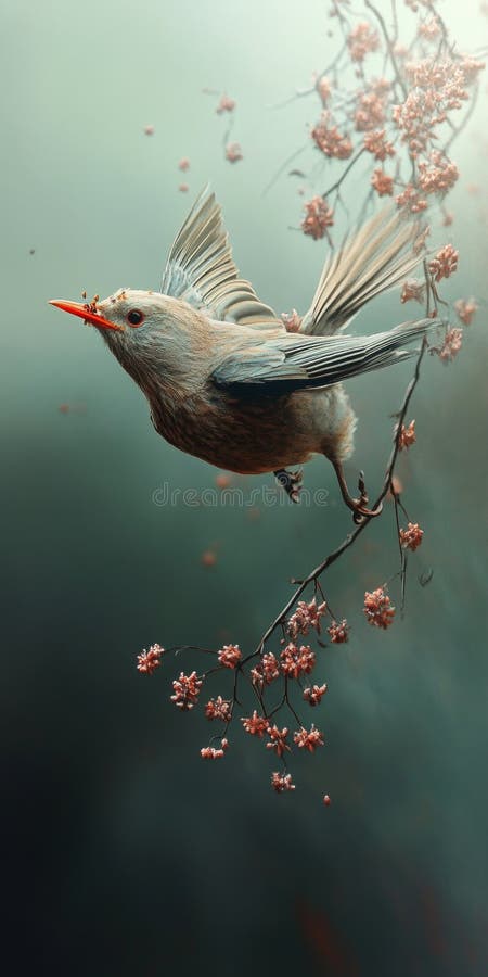 Delicate Bird in Flight stock illustration. Illustration of cute ...