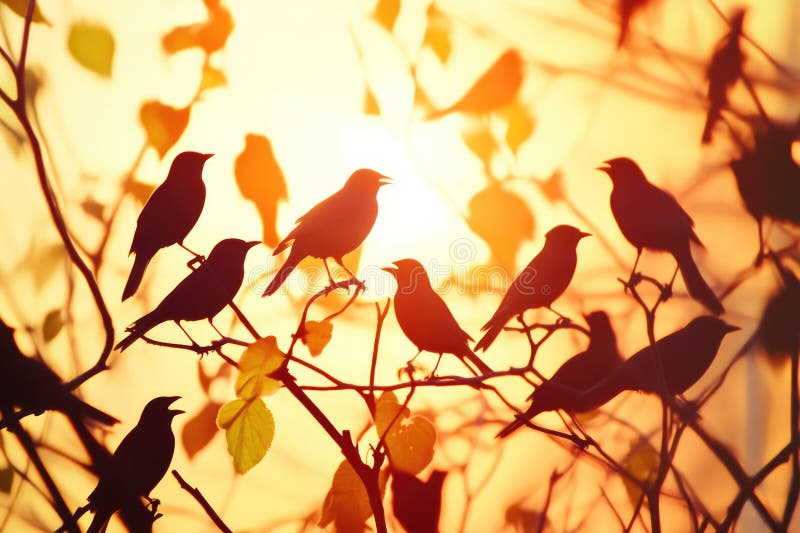 Delicate Bird Singing in Sunshine Shadows. Stock Illustration ...