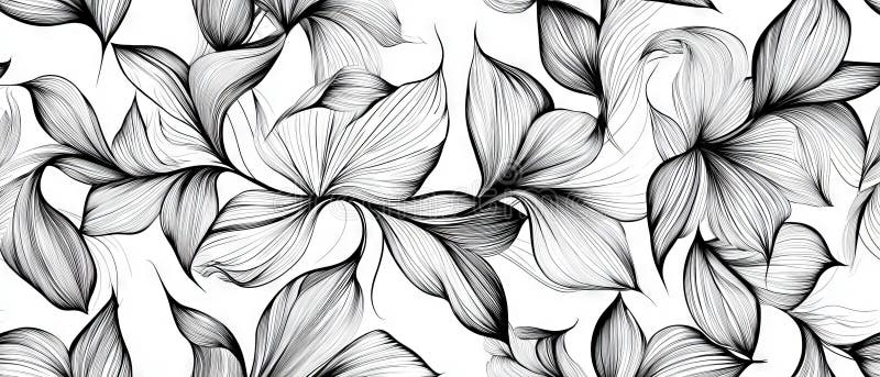 Delicate Black Ink Lines Create an Intricate Seamless Pattern on Crisp ...