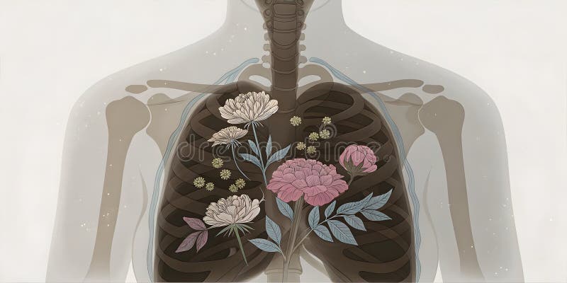 Delicate Blooms Nestled within a Translucent Ribcage, a Serene Blend of Nature and Anatomy ...
