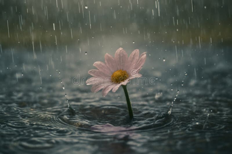 Delicate Blossom Enduring Heavy Rainfall Stock Photo - Image of single ...