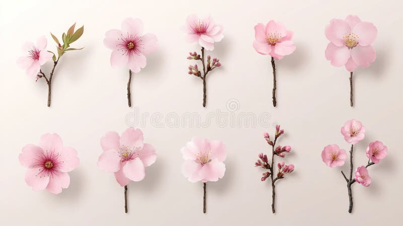 Delicate Blossoms: Realistic Sakura Flower Elements for Design Stock ...