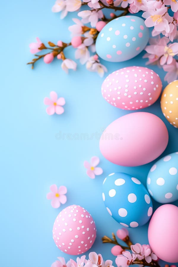 Delicate Blossoms Surround Bright Pastel Eggs, Evoking the Joy of ...