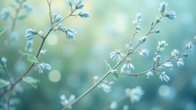 Delicate Blue Blossoms on Branch with Soft Bokeh Background Stock Photo ...
