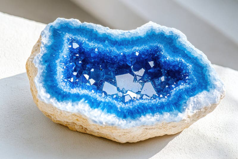 Delicate Blue Geode Sparkling Crystal Formations Glowing Softly Under ...