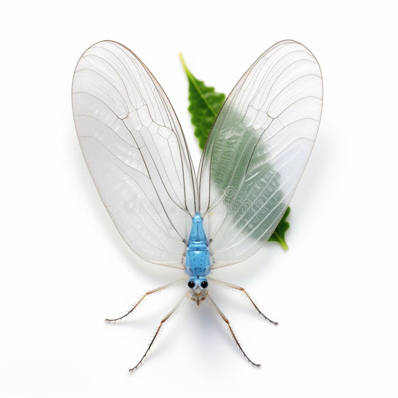 Delicate Blue Insect with Transparent Wings Resting on a Vibrant Green ...