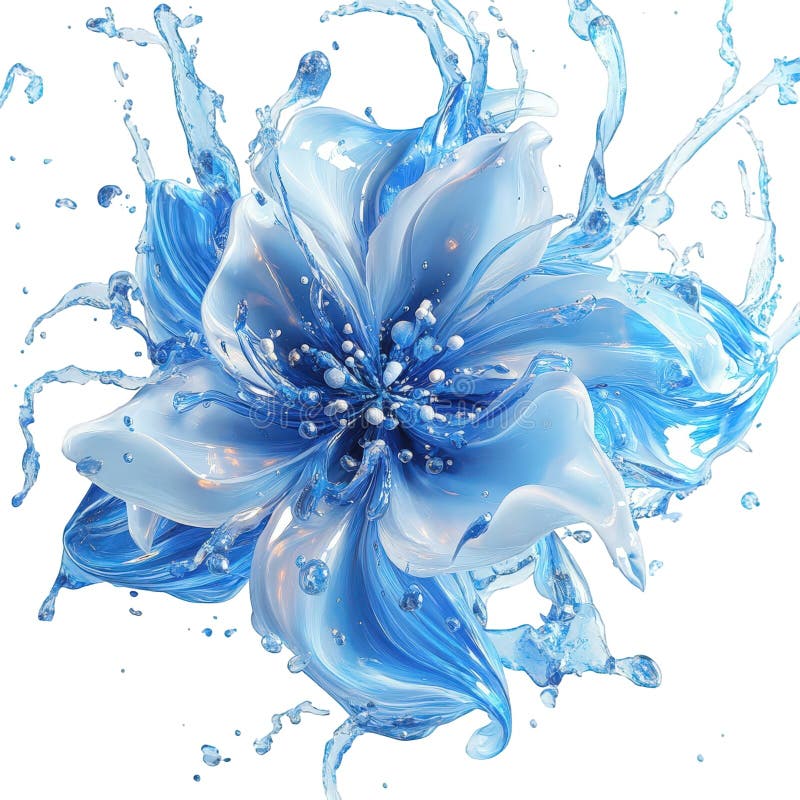 Delicate Blue Liquid Flower Splash Paint Bursting, Transparent Backdrop ...