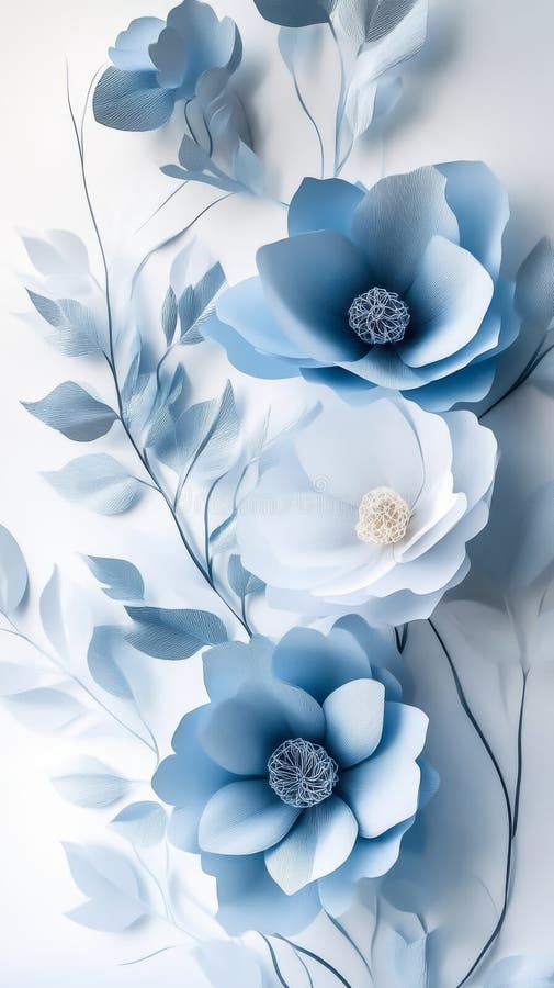 Delicate Blue Paper Flowers with Intricate Details on a White ...