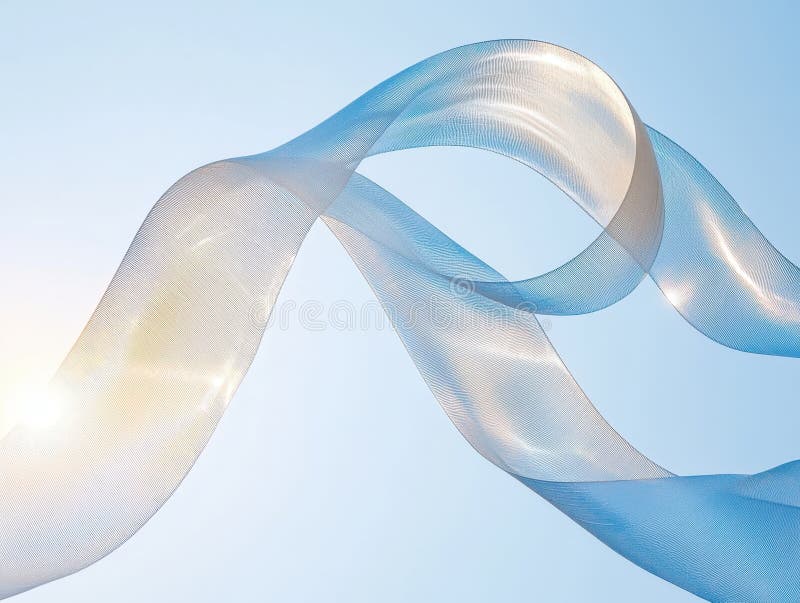 Delicate Blue Ribbon Flowing Against Bright Sky Background Stock Image ...
