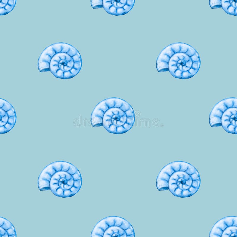 Beautiful Watercolor Pattern Design Featuring Seamless Blue Shells on a ...