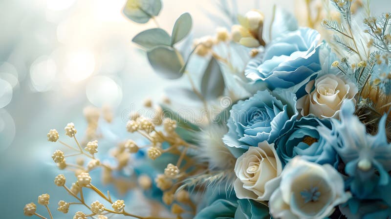 Delicate Blue and White Roses in a Bouquet. Stock Illustration ...