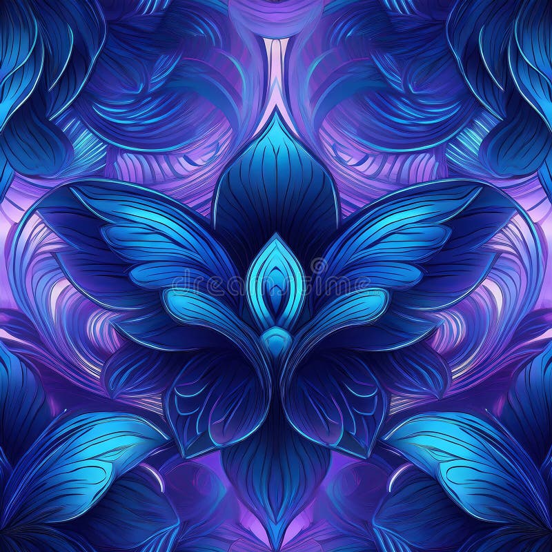 Seamless Repeat Pattern of Intricate Blue Winged Flowers in a Geometric ...